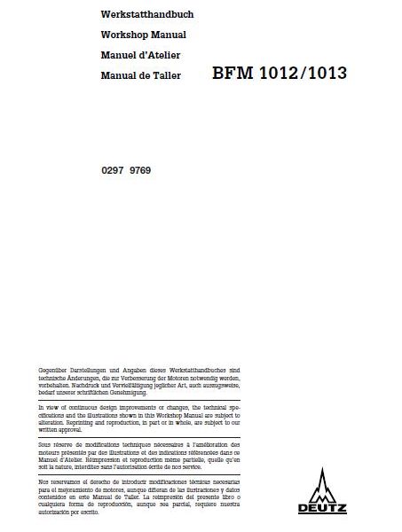 Deutz BFM 1012 BFM 1013 Diesel Engine Workshop Manual
