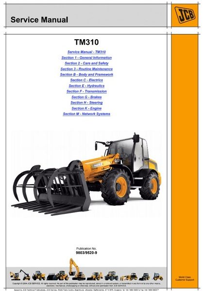 JCB TM310, TM310S, TM310WM Telescopic Wheeled Loader Service Manual